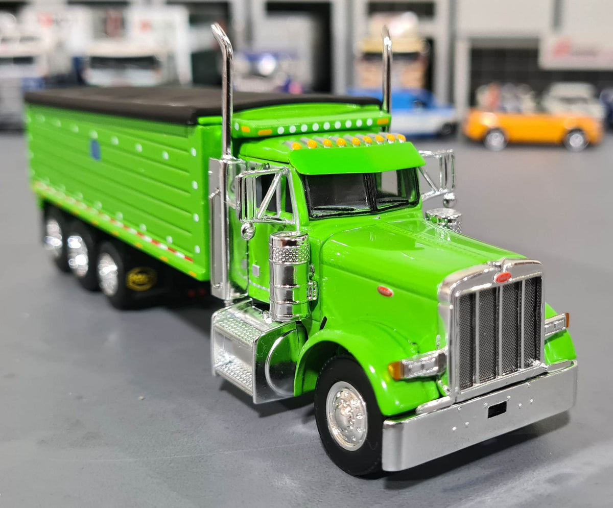 1/64 DCP / FIRST GEAR PETERBILT 379 TRI AXLE LIME GREEN WITH WORKING D ...