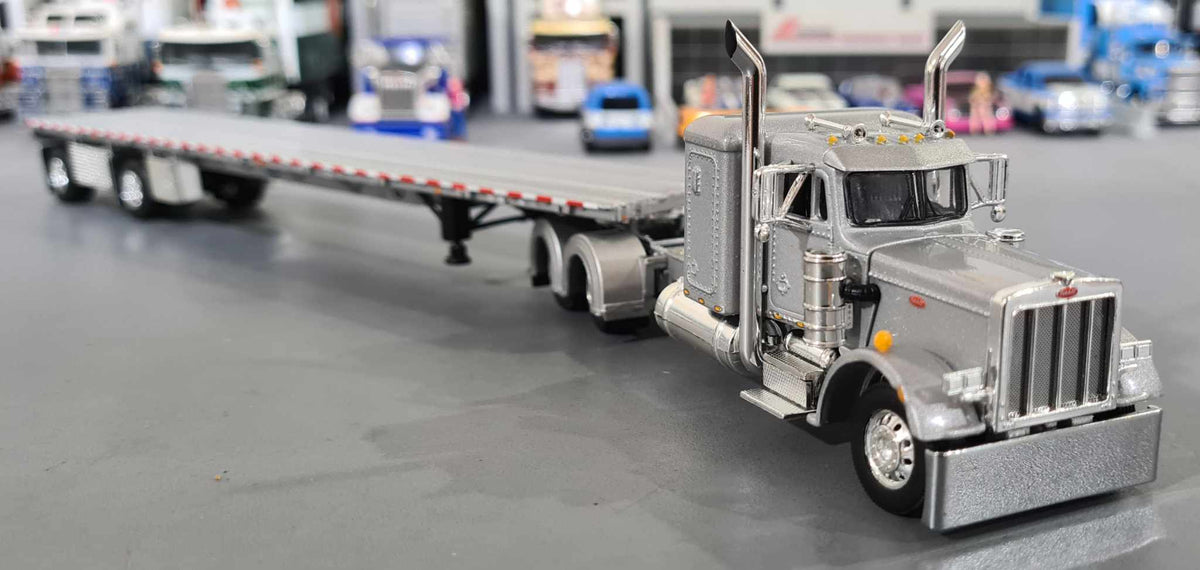 DCP / FIRST GEAR 1/64 PETERBILT 359 SILVER WITH FLAT TOP TRAILER ...