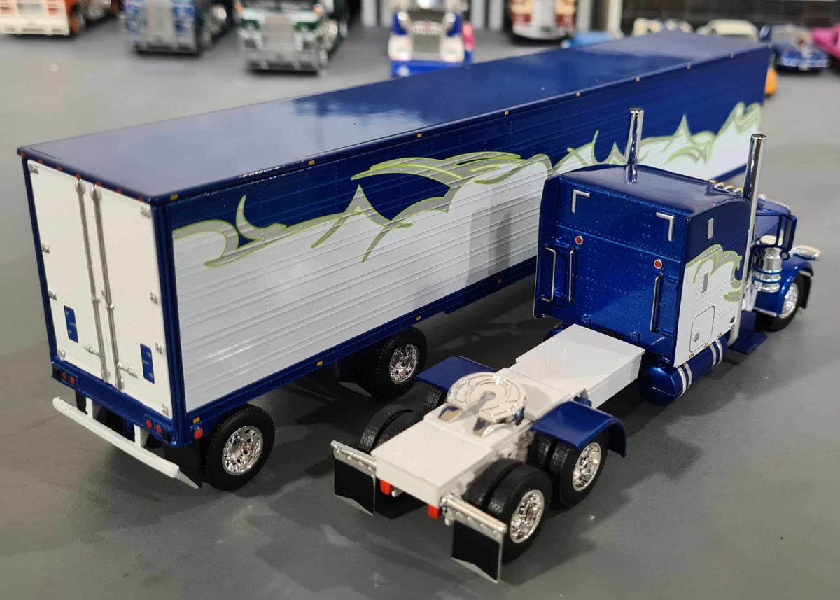 1/64 DCP PETERBILT 389 PAINTED IN BLUE/BLUEWITH REFRIGERATED TRAILER 6 ...
