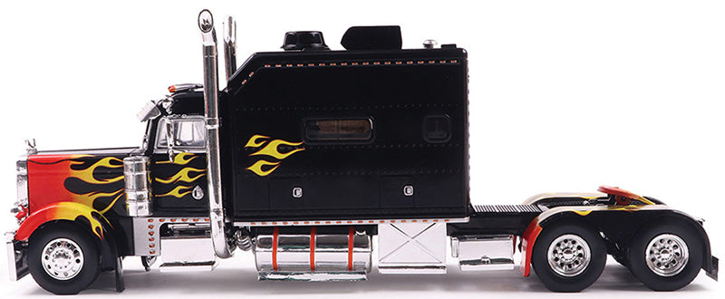 1/43 Scale Ixo Peterbilt 379 Custom 2002 BLACK WITH FLAMES BIG BUNK Pr ...