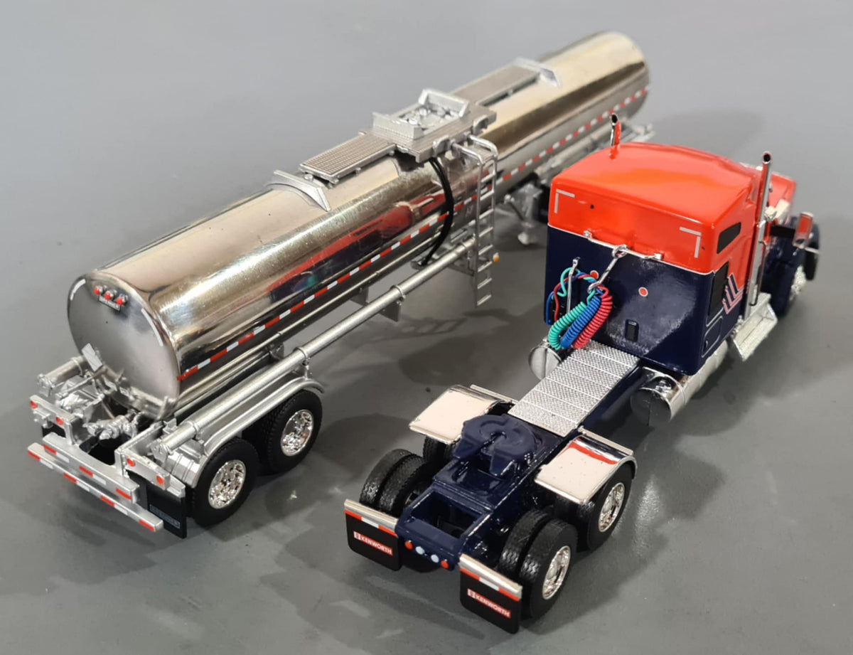 1/64 DCP / FIRST GEAR RED AND BLUE KENWORTH W990 WITH TANKER TRAILER 6 ...