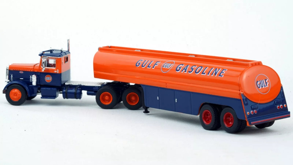 1/87 Scale Brekina Ho 1955 Gulf Gasoline Peterbilt With Fuel Tanker Tr ...