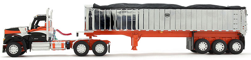 1/64 DCP / FIRST GEAR BLACK/ORANGE KENWORTH W990 WITH CHROME TRI AXLE ...