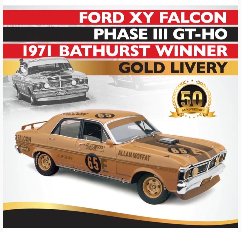 1/18 FORD FALCON XY GTHO PHASE 3 ALLAN MOFFAT BATHURTS WINNER GOLD LIV ...